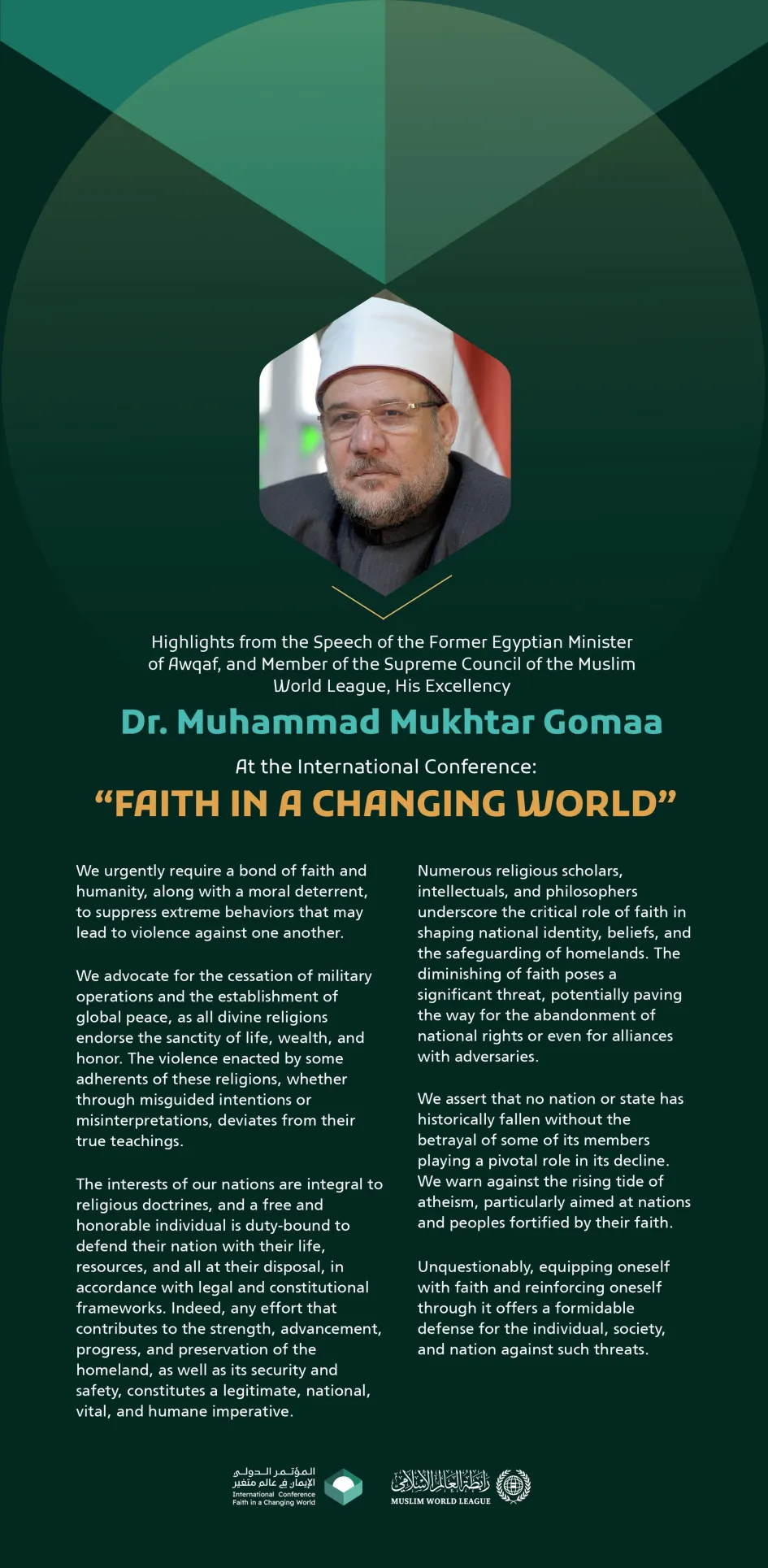 Highlights from the speech of His Excellency Dr. Muhammad Mukhtar Gomaa ...